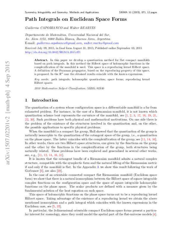 (PDF) Path Integrals on Euclidean Space Forms