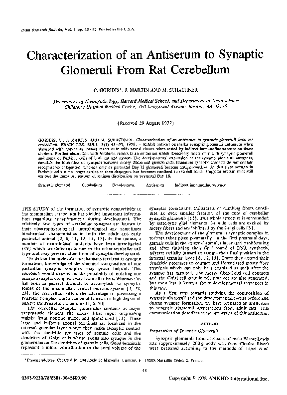 (PDF) Characterization of an antiserum to synaptic glomeruli from rat ...