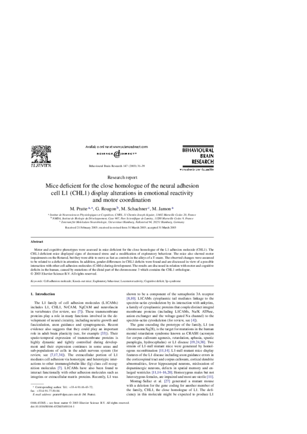 (PDF) Mice deficient for the close homologue of the neural adhesion ...