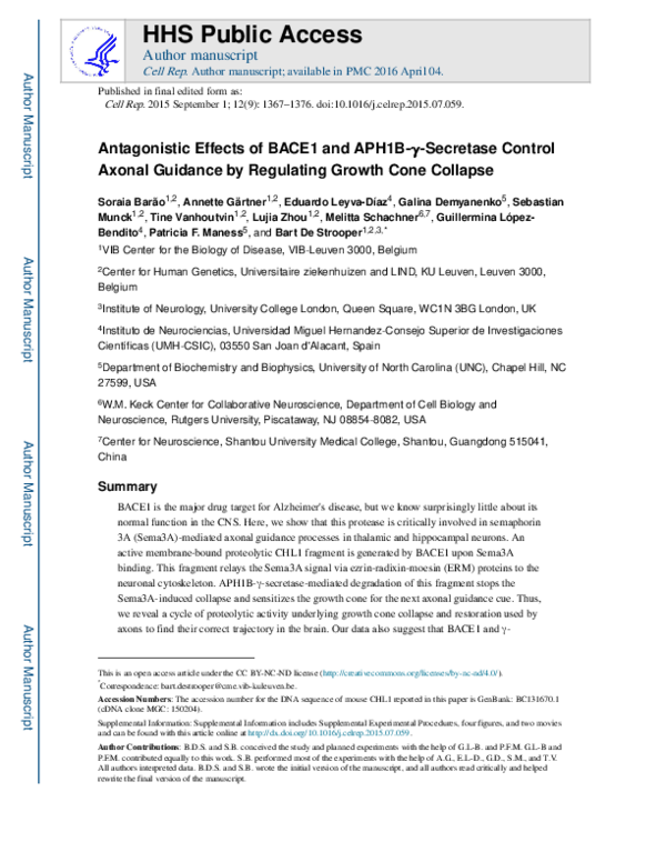 (PDF) Antagonistic Effects of BACE1 and APH1B-γ-Secretase Control ...