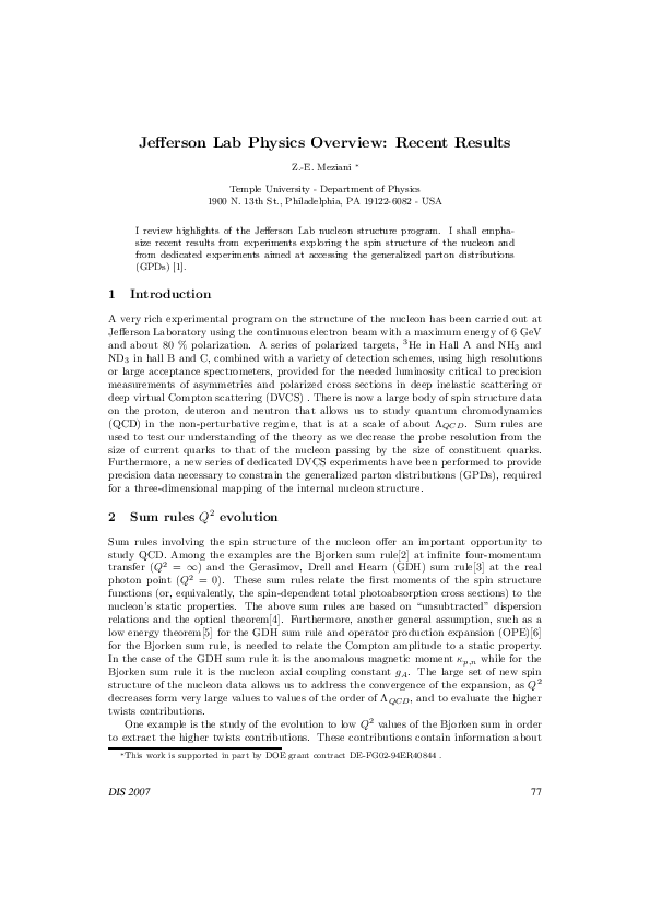 (PDF) Jefferson Lab Physics Overview: Recent Results