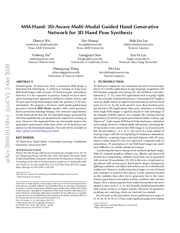 (PDF) MM-Hand: 3D-Aware Multi-Modal Guided Hand Generative Network for ...