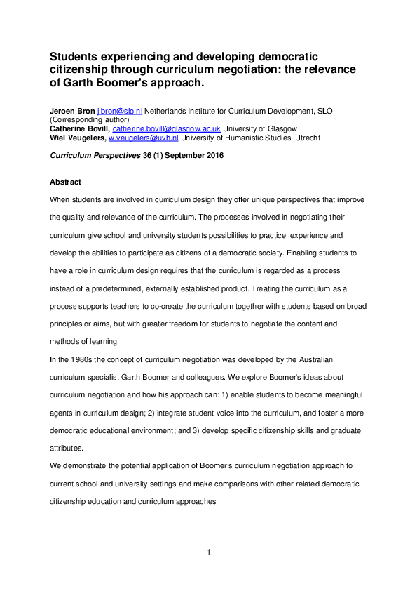 (PDF) Students experiencing and developing democratic citizenship ...