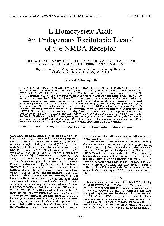 (PDF) L-Homocysteic acid: An endogenous excitotoxic ligand of the NMDA ...