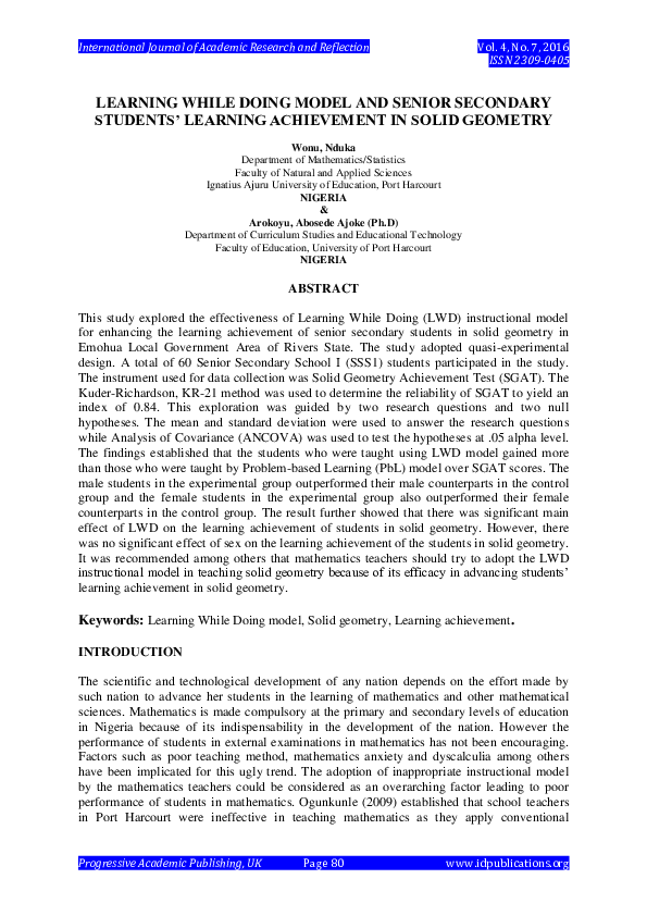 (PDF) Learning While Doing Model and Senior Secondary Students ...