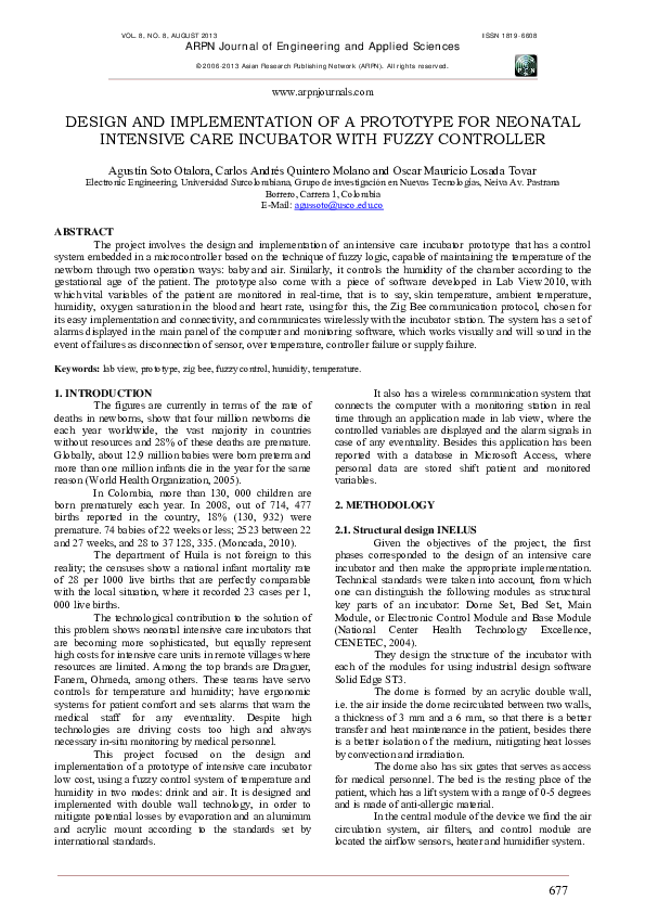 Pdf Design And Implementation Of A Prototype For Neonatal Intensive Care Incubator With Fuzzy