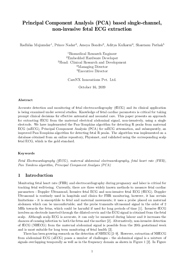 (PDF) Principal Component Analysis (PCA) based single-channel, non-invasive fetal ECG extraction