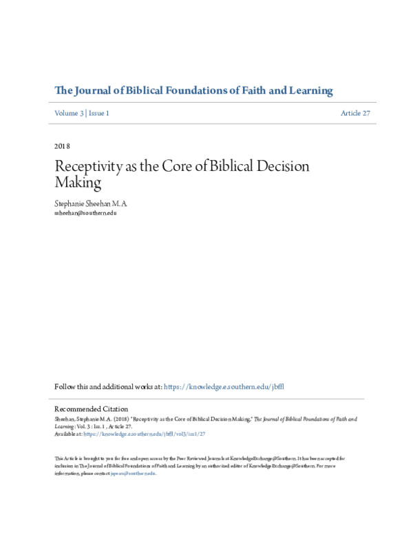 (PDF) Receptivity as the Core of Biblical Decision Making