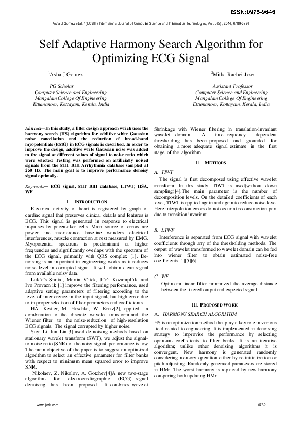 (PDF) Optimizing ECG Denoising with Adaptive Harmony Search