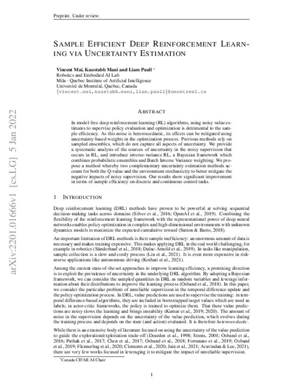 (PDF) Sample Efficient Deep Reinforcement Learning via Uncertainty Estimation