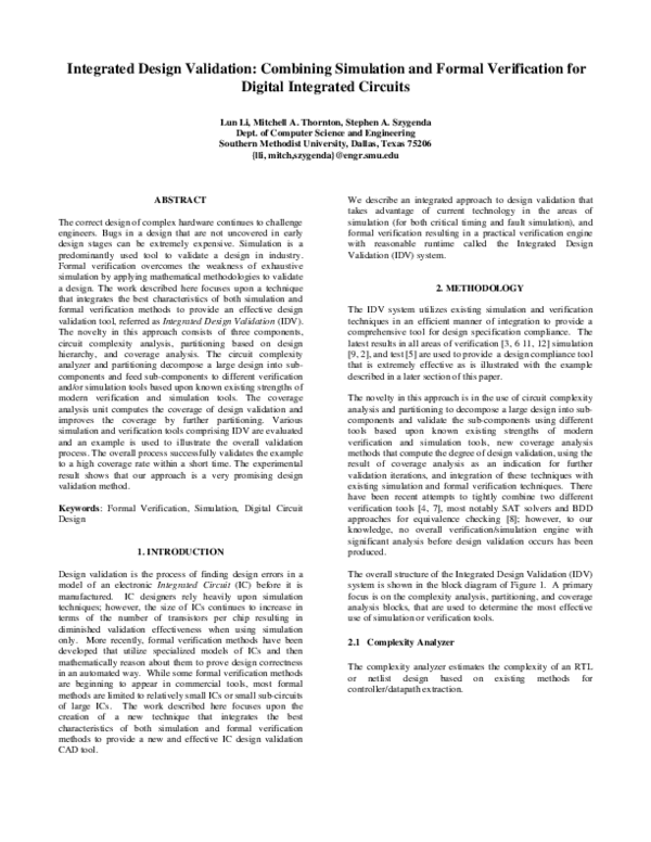 Pdf Integrated Design Validation Combining Simulation And Formal
