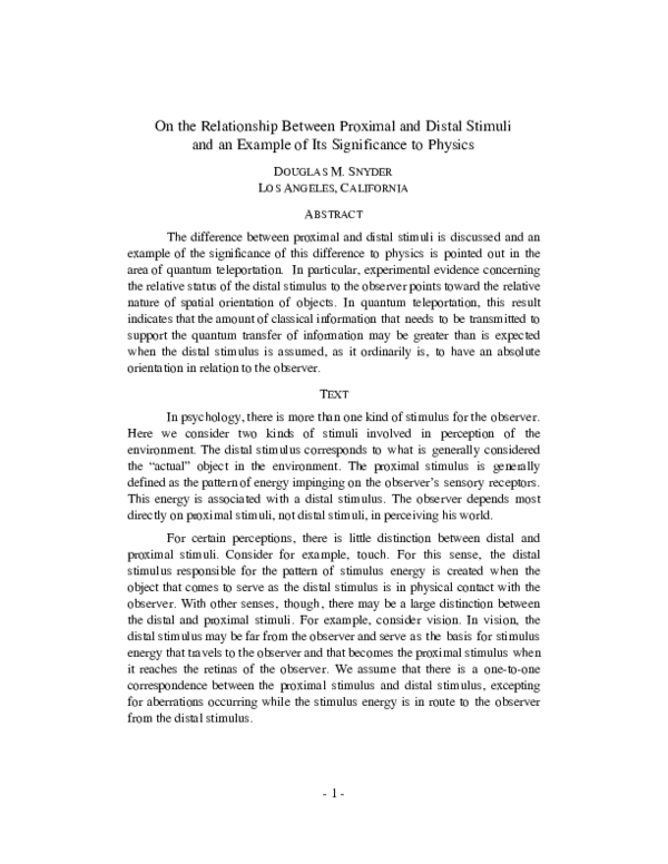 (PDF) On the Relationship Between Proximal and Distal Stimuli and an ...