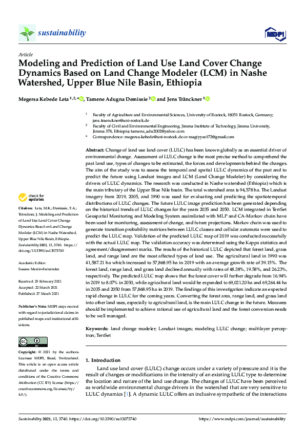 (PDF) Modeling and Prediction of Land Use Land Cover Change Dynamics ...