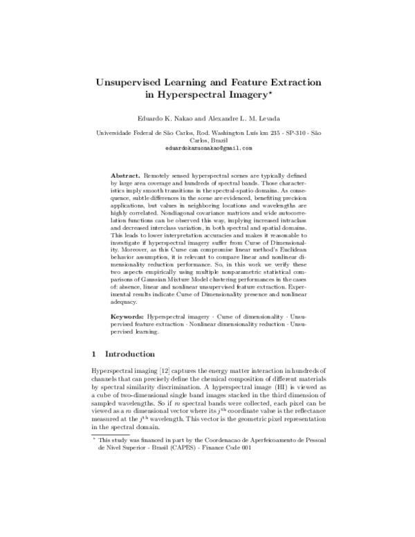 (PDF) Unsupervised Learning and Feature Extraction in Hyperspectral Imagery