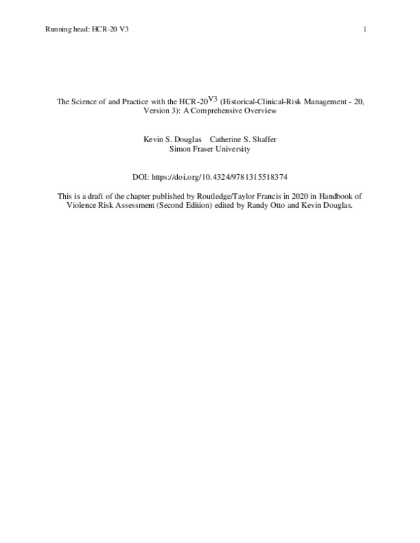 (PDF) The Science of and Practice with the HCR-20 V3 (Historical ...