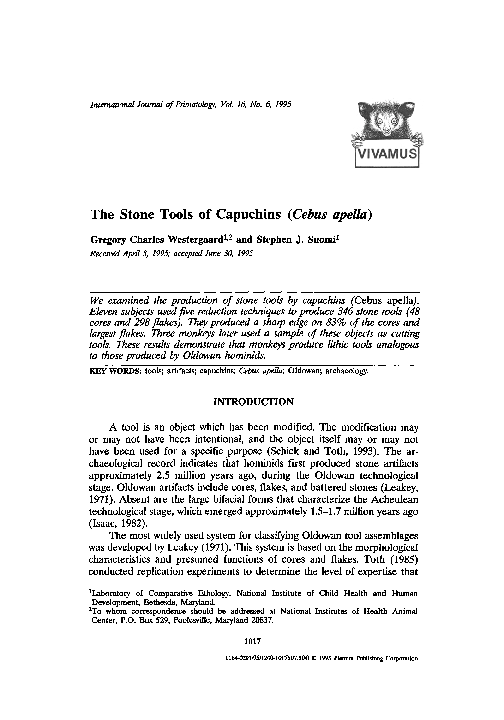 (PDF) The stone tools of capuchins (Cebus apella)