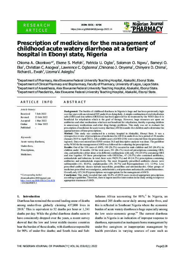 (PDF) Prescription of medicines for the management of childhood acute ...