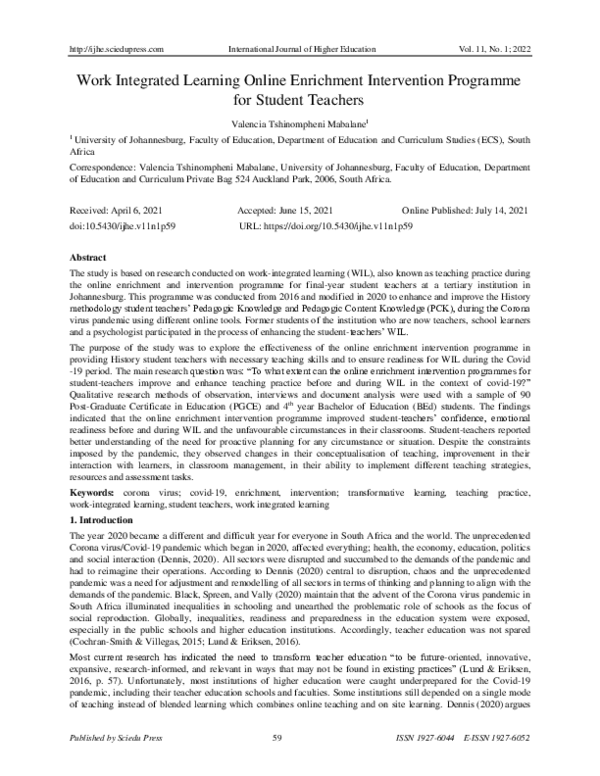 (PDF) Work Integrated Learning Online Enrichment Intervention Programme ...