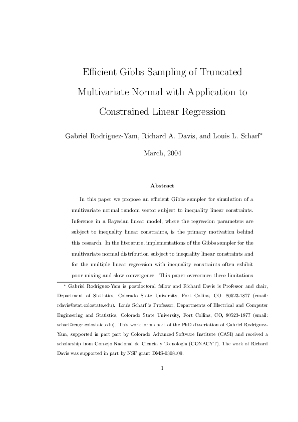 (PDF) Efficient Gibbs sampling of truncated multivariate normal with application to constrained ...