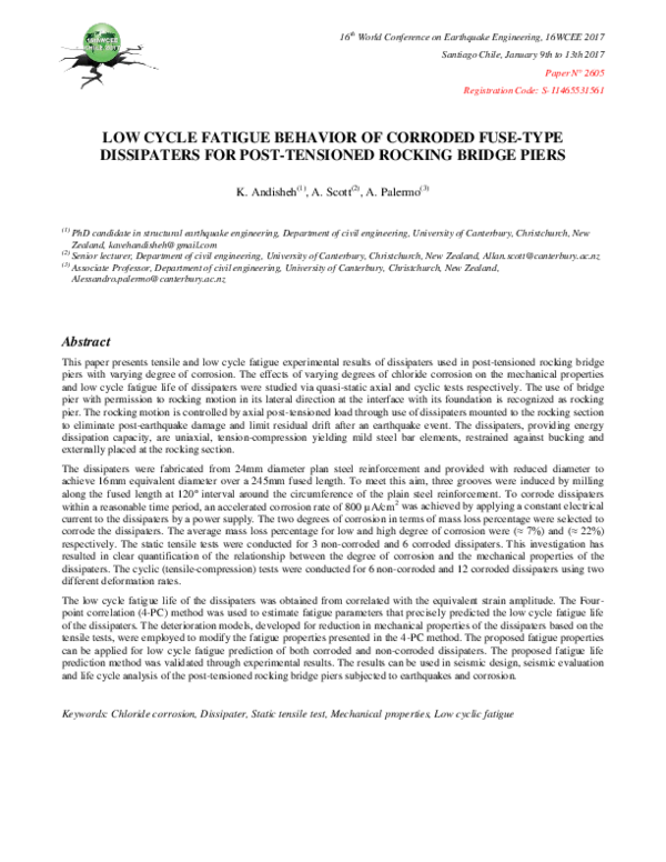(PDF) Low Cycle Fatigue Behavior of Corroded Fuse-Type Dissipaters for ...