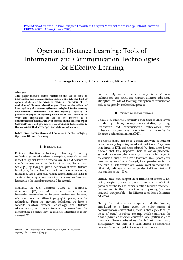 (PDF) Open and Distance Learning: Tools of Information and ...