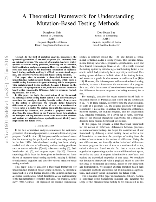 Pdf A Theoretical Framework For Understanding Mutation Based Testing Methods 