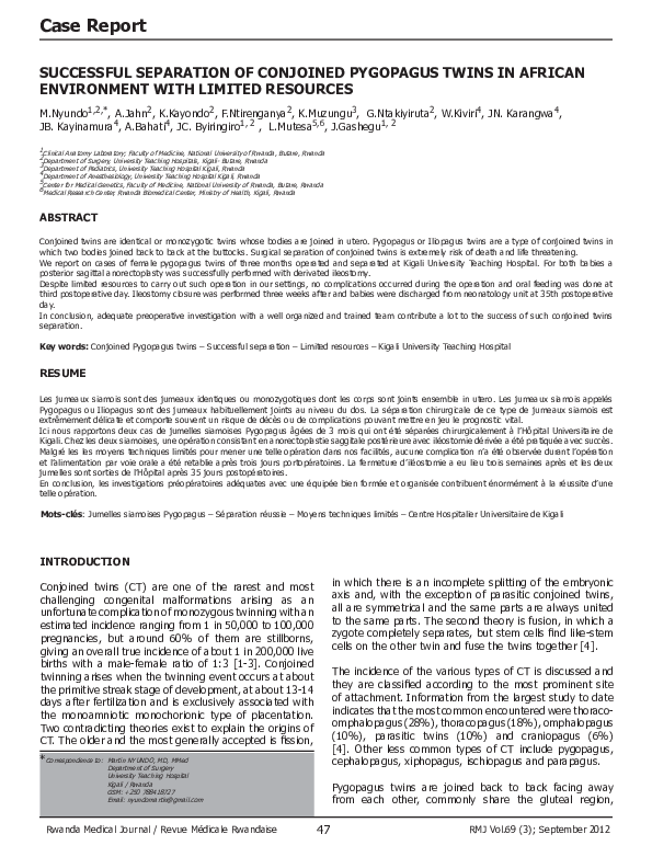 (PDF) SUCCESSFUL SEPARATION OF CONJOINED PYGOPAGUS TWINS IN AFRICAN ...