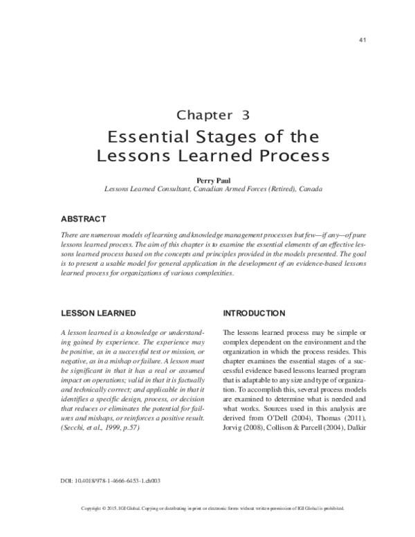 (PDF) Essential Stages of the Lessons Learned Process