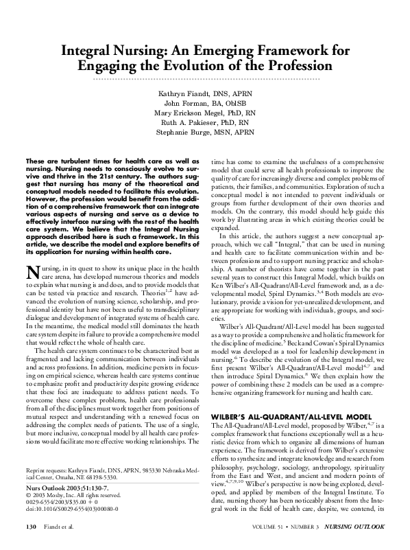 (PDF) Integral nursing: an emerging framework for engaging the ...