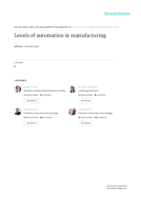 (PDF) Levels of automation in manufacturing
