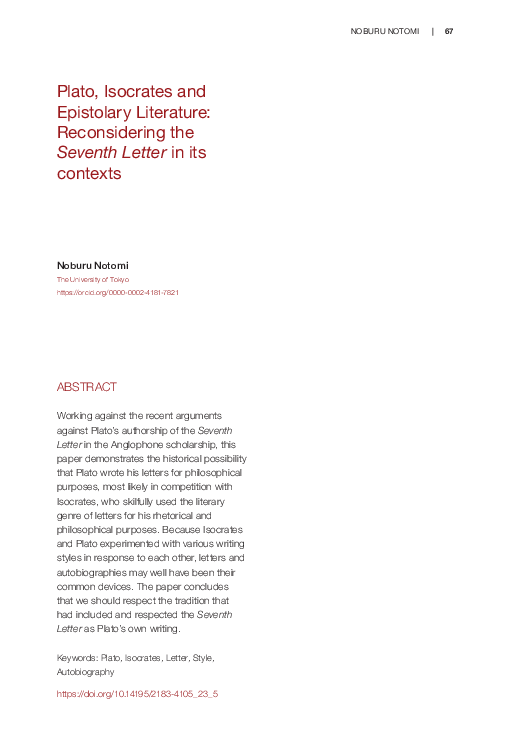 (PDF) Plato, Isocrates and Epistolary Literature: Reconsidering the ...