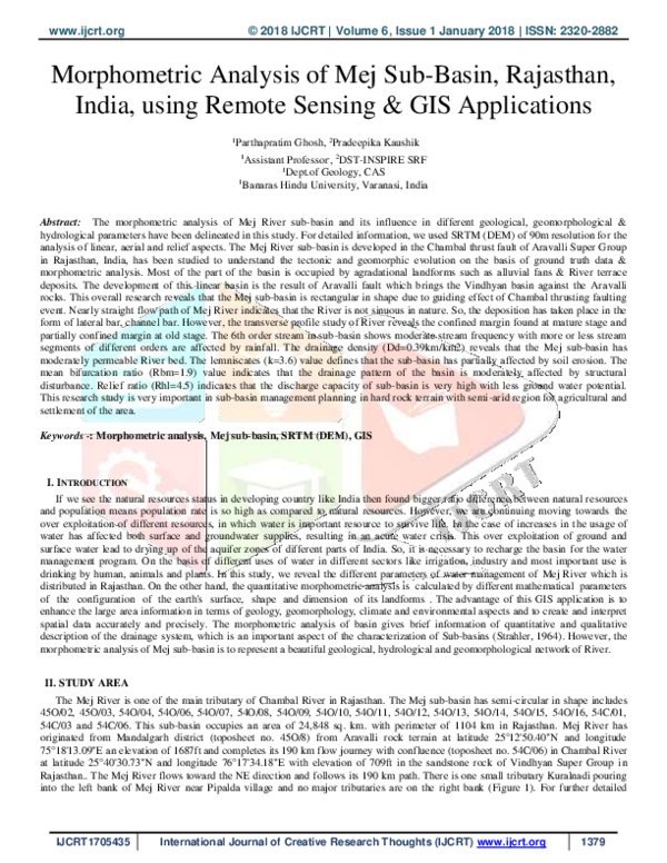Pdf Morphometric Analysis Of Mej Sub Basin Rajasthan India Using Remote Sensing And Gis