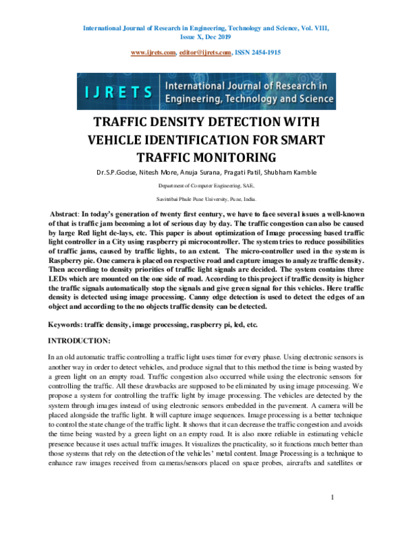 (PDF) Traffic Density Detection with Vehicle Identification for Smart ...