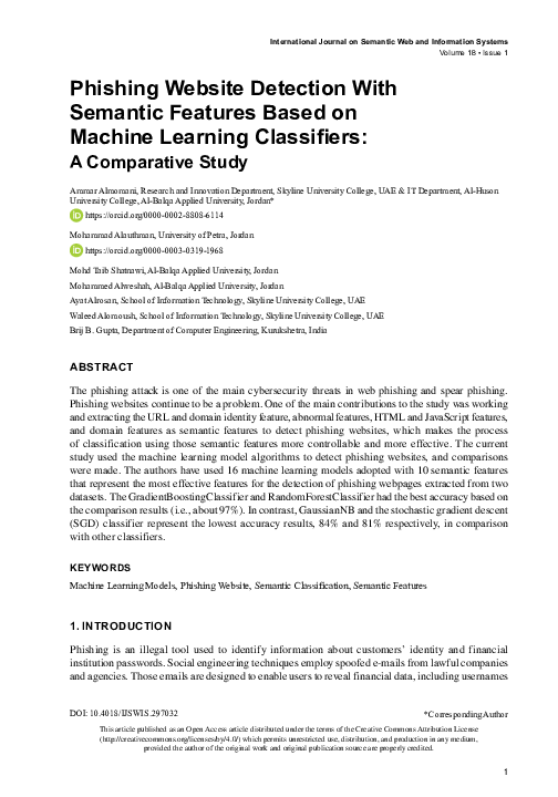 Pdf Phishing Website Detection With Semantic Features Based On Machine Learning Classifiers