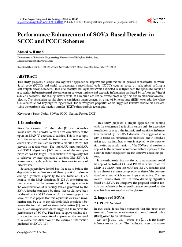 (PDF) Performance Enhancement of SOVA Based Decoder in SCCC and PCCC Schemes