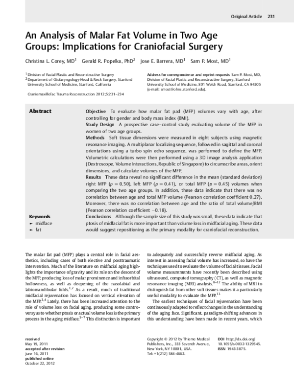 (PDF) An analysis of malar fat volume in two age groups: implications ...