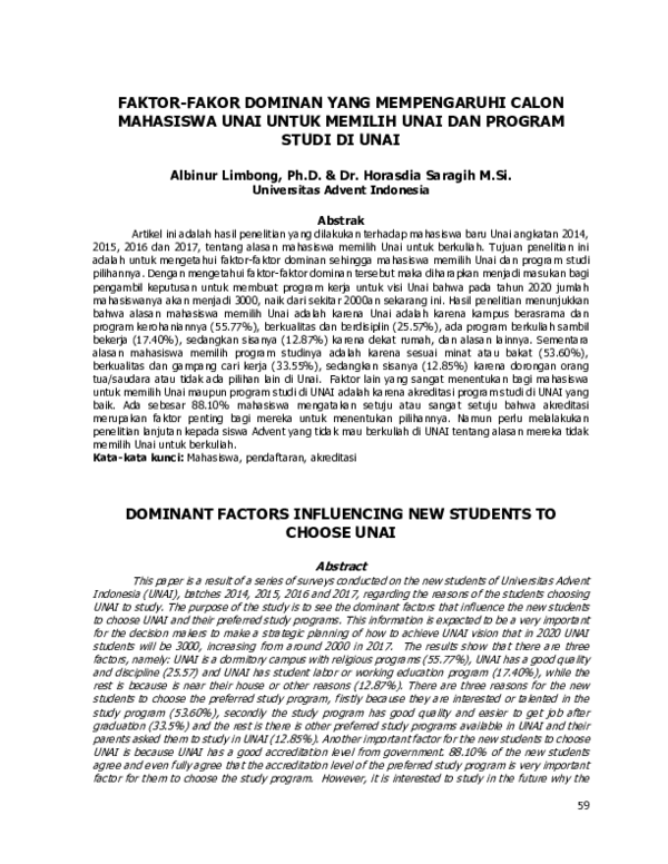 (PDF) Faktor-Fakor Dominan Yang Mempengaruhi Calon Mahasiswa Unai Untuk ...