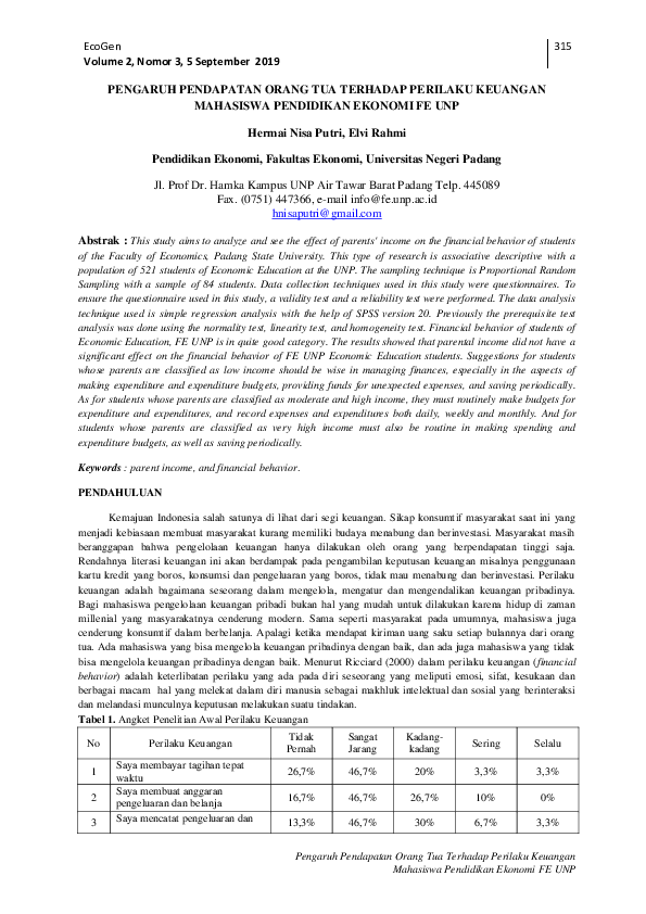 (PDF) Pengaruh Pendapatan Orang Tua Terhadap Perilaku Keuangan ...