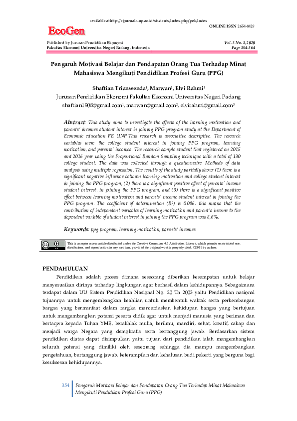(PDF) Pengaruh Motivasi Belajar dan Pendapatan Orang Tua Terhadap Minat Mahasiswa Mengikuti ...