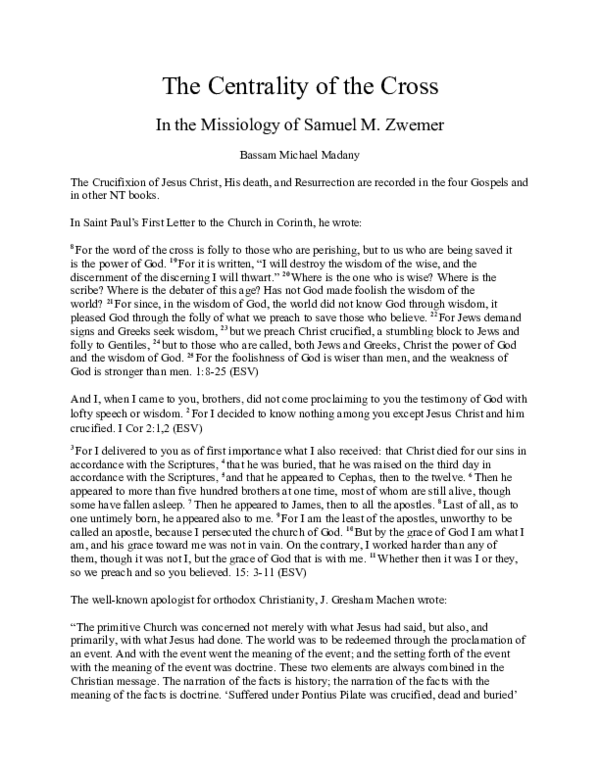 (DOC) The Centrality of the Cross In the Missiology of Samuel M. Zwemer