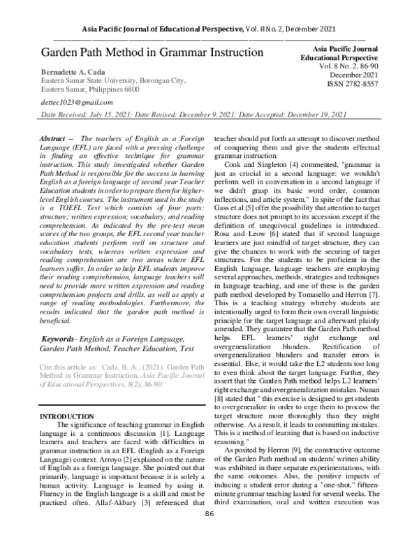 (PDF) Garden Path Method in Grammar Instruction