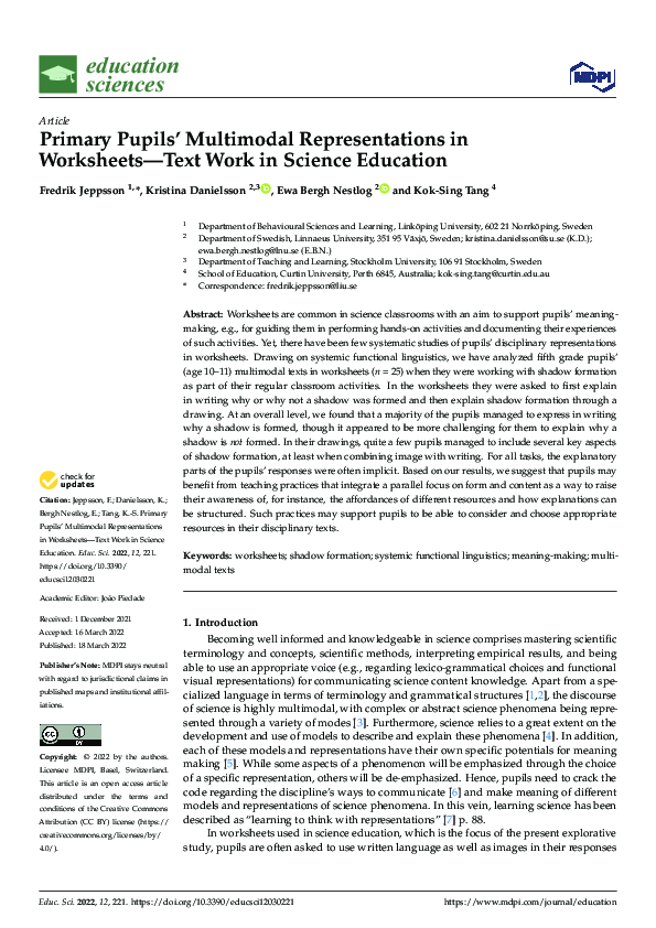 (PDF) Primary Pupils' Multimodal Representations in Worksheets-Text ...