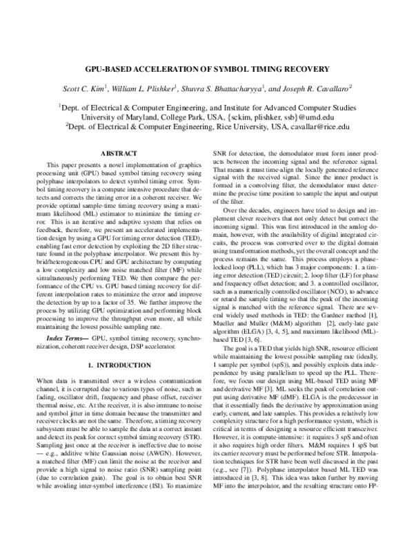 (PDF) GPU-based acceleration of symbol timing recovery