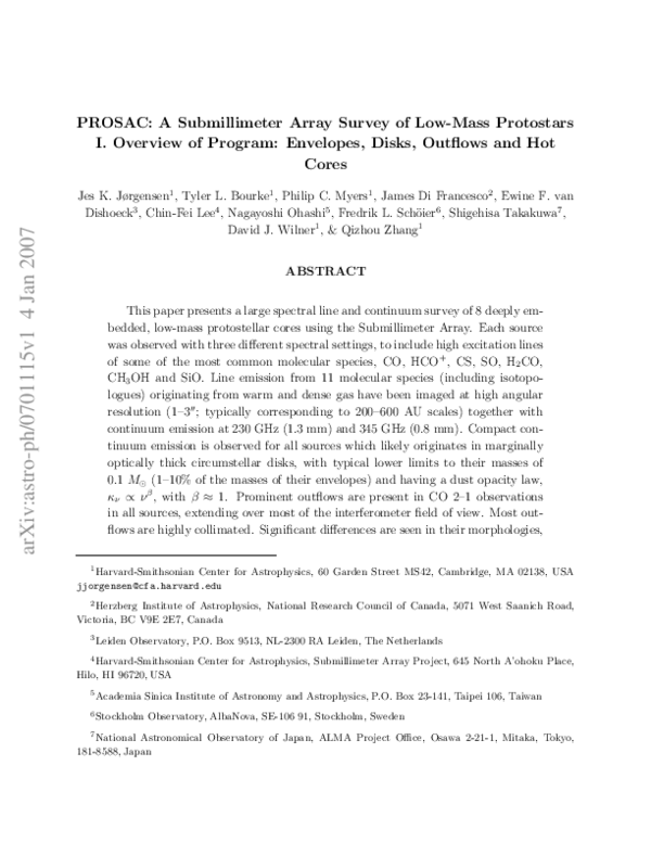 (PDF) PROSAC: A Submillimeter Array Survey of Low-Mass Protostars. I ...