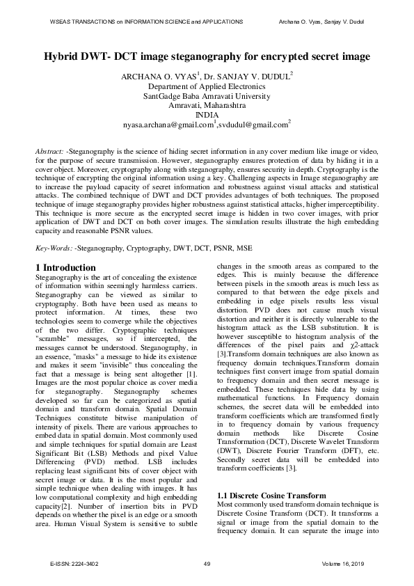 (PDF) Hybrid DWT- DCT image steganography for encrypted secret image