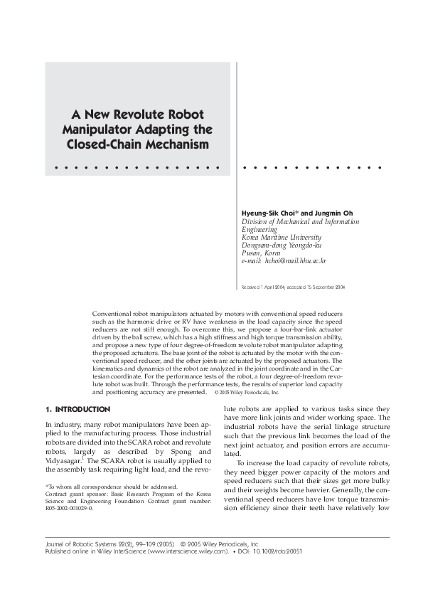(PDF) A new revolute robot manipulator adapting the closed-chain mechanism