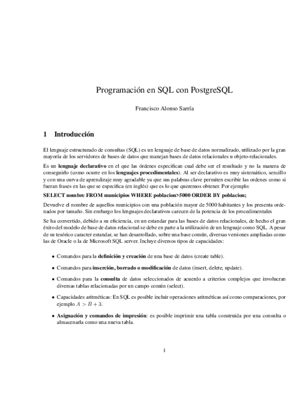 Pdf Programación En Sql Con Postgresql