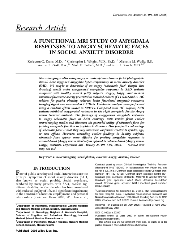 (PDF) A functional MRI study of amygdala responses to angry schematic ...