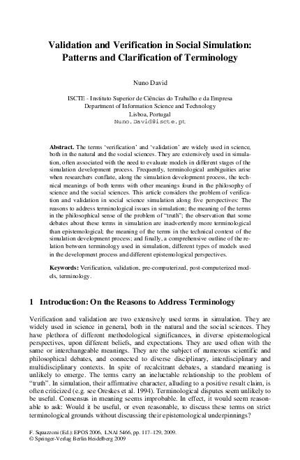 (PDF) Validation and verification in social simulation: Patterns and ...