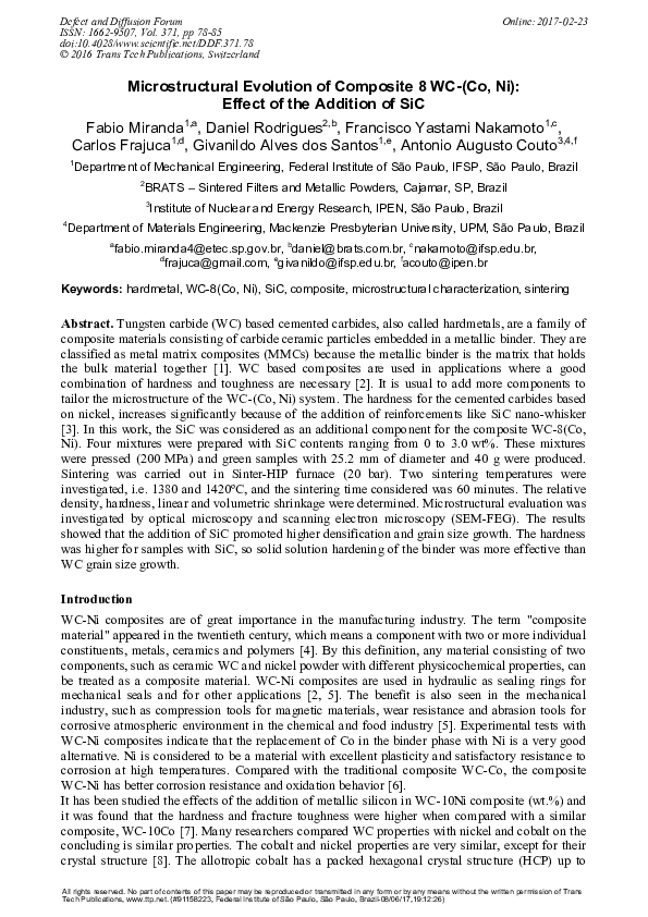 (PDF) Microstructural Evolution of Composite 8 WC-(Co, Ni): Effect of ...